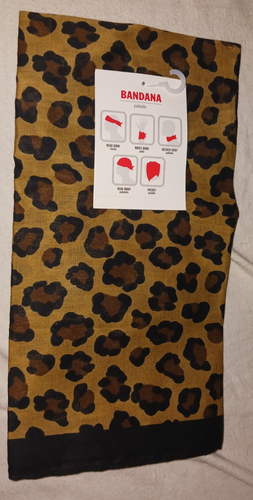 LEOPARD PRINT BANDANA ANIMAL PRINT BROWN BLACK 100% COTTON SCARF 22x22 ...