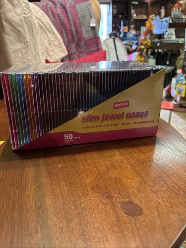 NEW Staples Slim Jewel 50 Pack CD/DVD Cases 40Clear 10Assorted Colors 5 ...