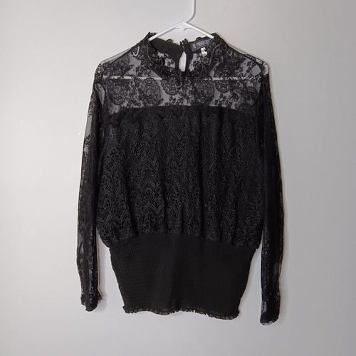 The Pyramid Collection Victorian Top Women Plus 2X Black Lace Goth ...