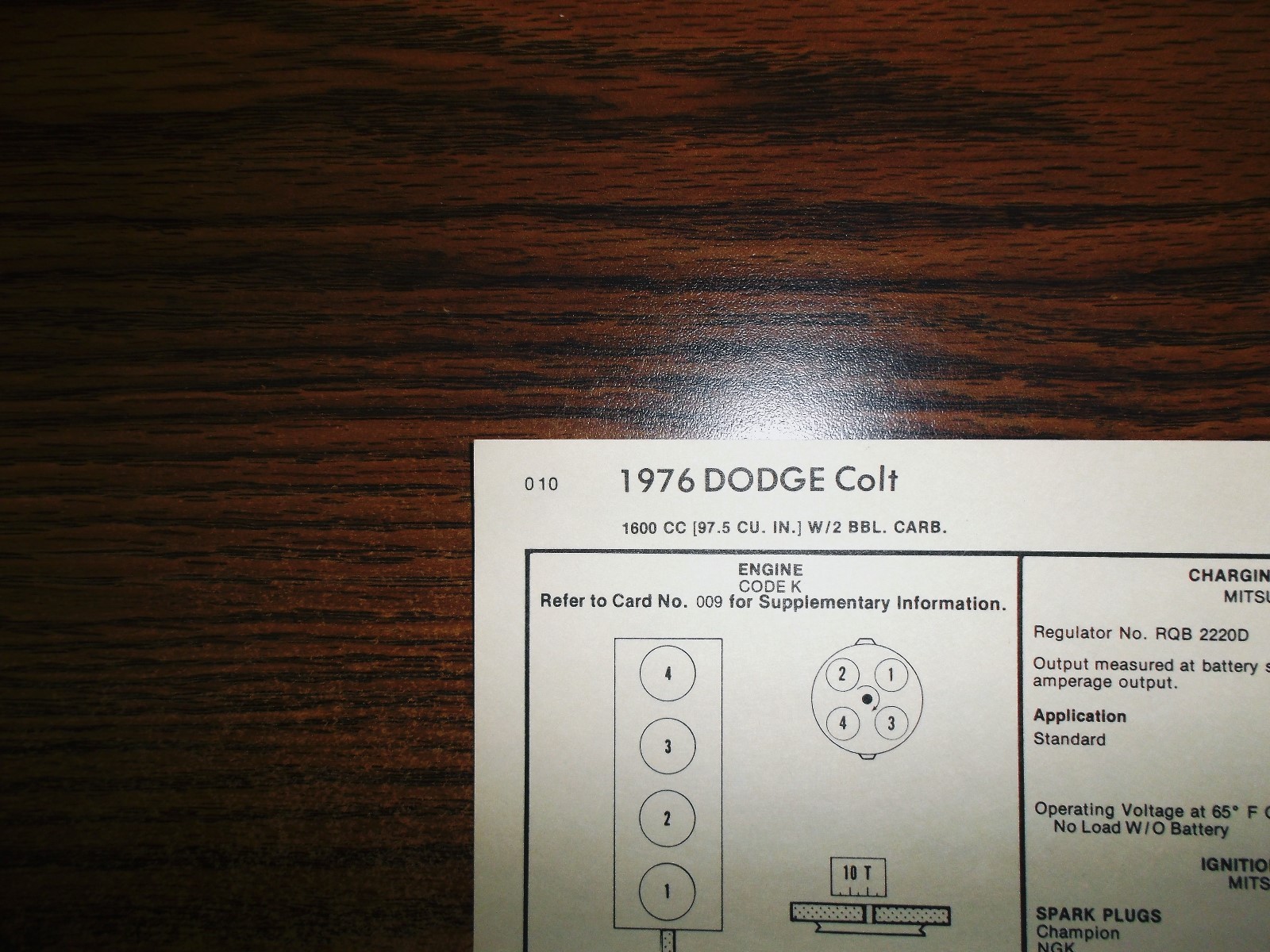 1976 Dodge Colt FOUR Series Models (1600cc) 97.5 CI L4 2BBL Tune Up ...