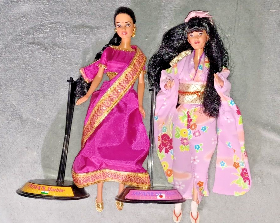1995 Dolls of the World Collection Indian Barbie and Japanese Barbie ...