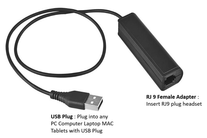 RJ9 To USB Plug Adapter For Computer PC Laptop Headset Softphone ...