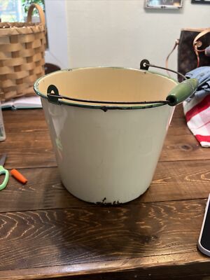 vintage bucket green and cream Enamel Bucket | eBay