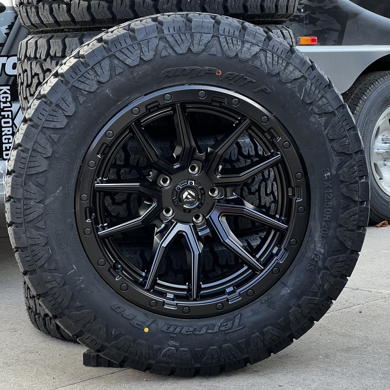 JEEP Fuel D679 Rebel Black Wheels 20x10 5x5 & AMP A/T Pro 35, Set of 5 ...