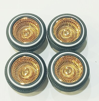 Gold 65 Lincoln Wire 1/24, 1/25 scale Model Car Rims and White wall ...