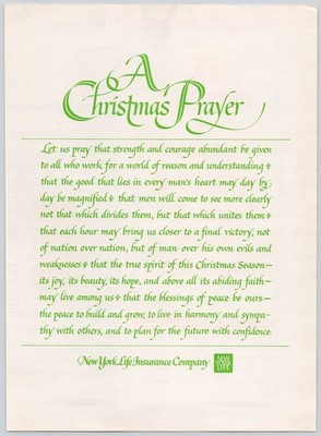 New York Life Insurance 1973 Christmas Prayer Vintage Print Ad Green ...