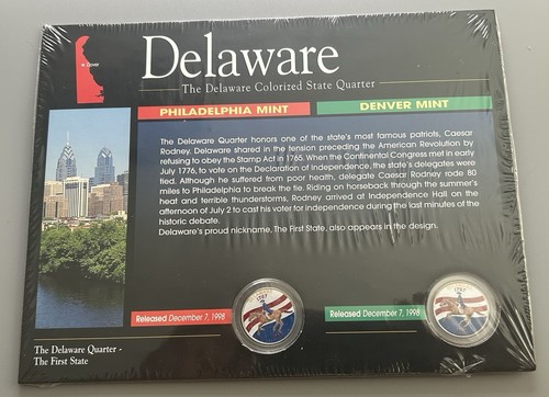 1999 Delaware Colorized State P&D Quarters ~ With COA & Beautiful ...