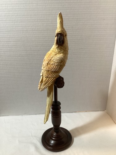 15 Inch Cast Resin Cockatoo Parrot Statue On A Wood Perch Farmhouse ...
