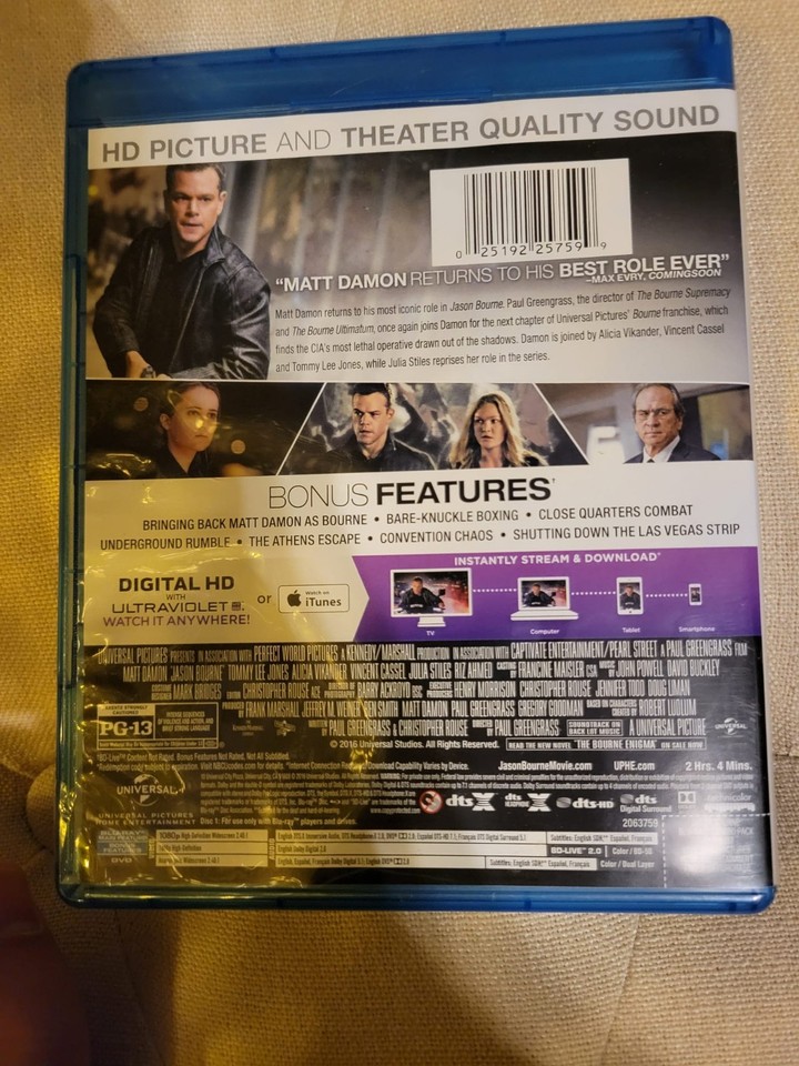 Jason Bourne Blu-ray, DVD, Digital HD Set Matt Damon Pre-owned ...