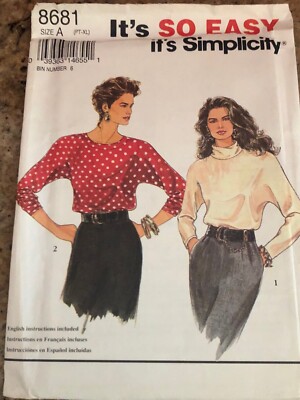 🦋 SIMPLICITY #8681 - LADIES EASY TURTLE or CREW NECKLINE TOP PATTERN PT ...