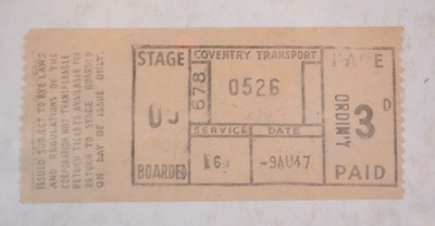 Bus Coach TIM Ticket Coventry Transport 09/08/47 3d | eBay