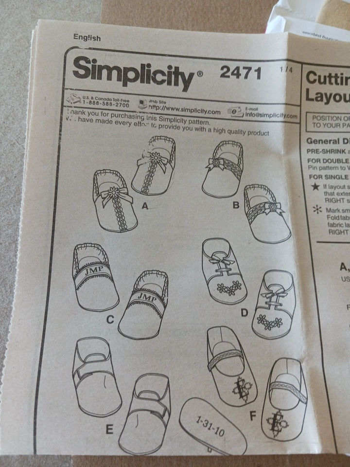 Simplicity 2471 Baby Shoes Elaine Heigl Designs Sewing Pattern Booties ...
