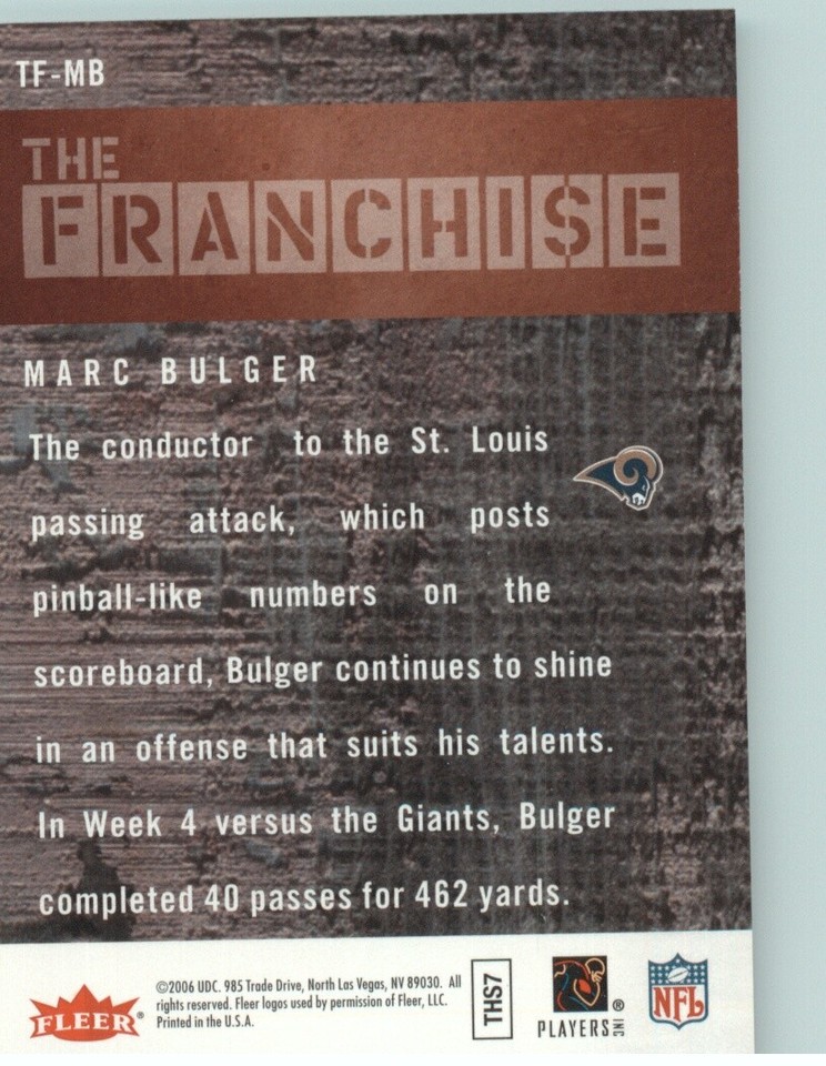 2006 Fleer #TF-MB Marc Bulger The Franchise | eBay