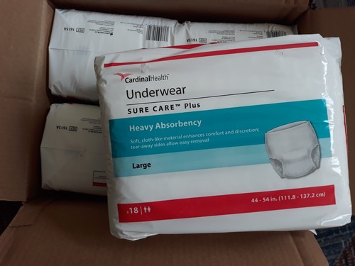 4 x 18 Cardinal Health Sure Care Plus Underwear Heavy Absorbency Large ...