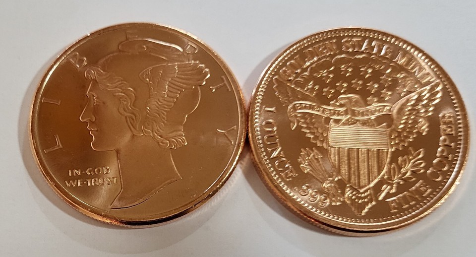 20 - 1 Ounce .999 Copper Rounds - Mercury Dime coins. Not real money ...