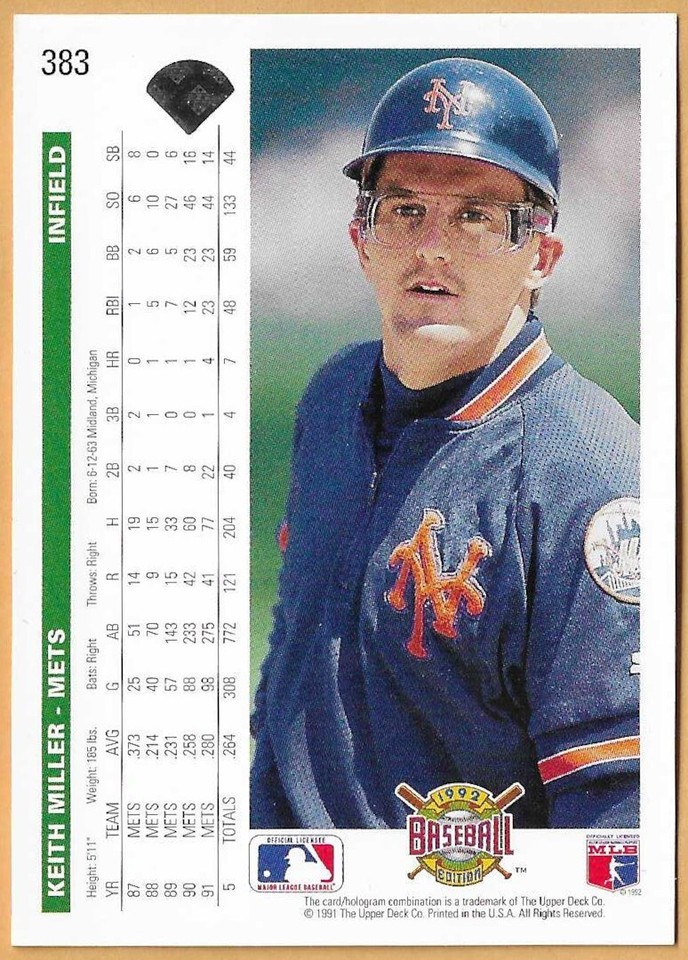 KEITH MILLER NEW YORK METS #383 - UPPER DECK NM-MT 1992 | eBay