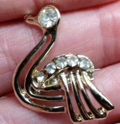 Vintage Swan Goose Gold Tone & Rhinestone Brooch 1"Height 1/2" Width | eBay