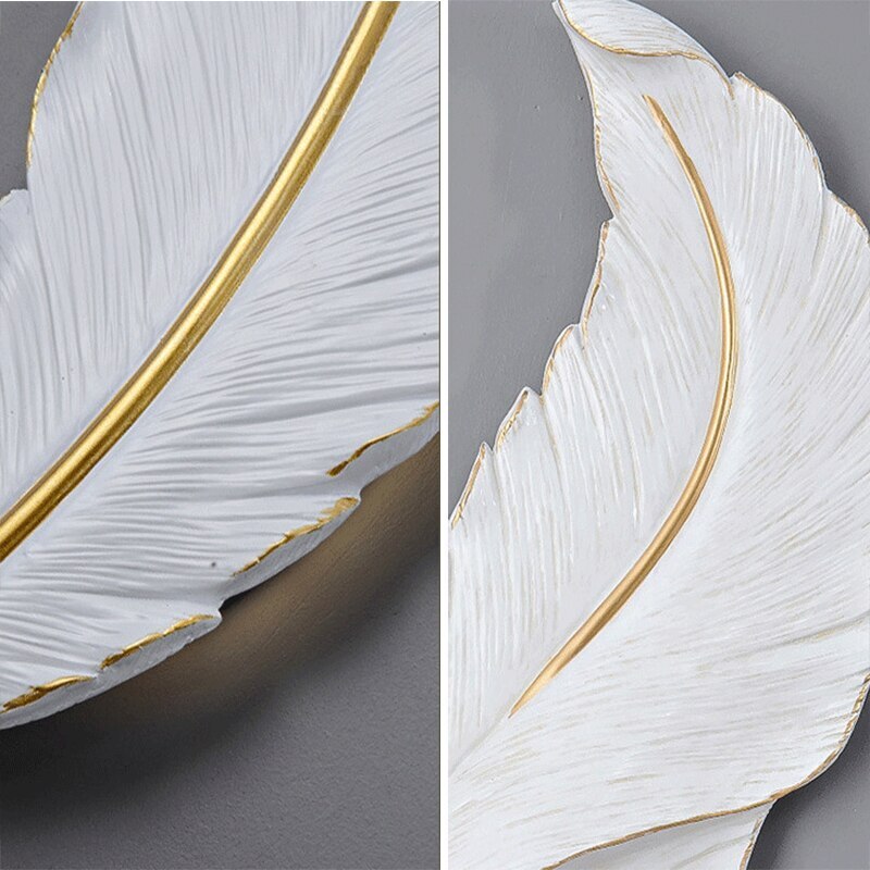 LED Feather Wall Lamp Resin Lamp Bedroom Wall Hallway Home Decor Indoor ...