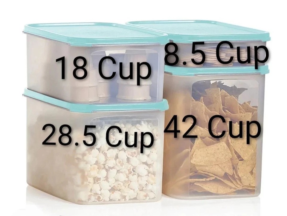 New Tupperware Modular Mates Rectangular Storage 4 Pc Set - Blue Seals ...