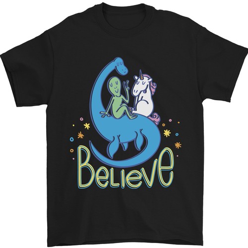Believe in Dragons Unicorns Aliens Funny Mens T-Shirt 100% Cotton | eBay