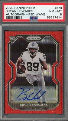 Bryan Edwards 2020 Panini Prizm Red Wave Autographed Card #373 PSA 8 / ...