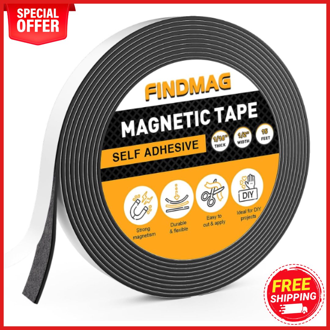 Magnetic Strip Tape 15Ft Flexible Roll Adhesive Backed Magnet Strong ...