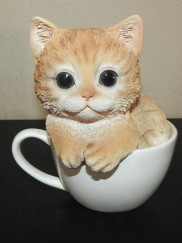 Tabby Kitten Teacup Collectible Figurine 5.5" Tall Realistic Sculpture ...