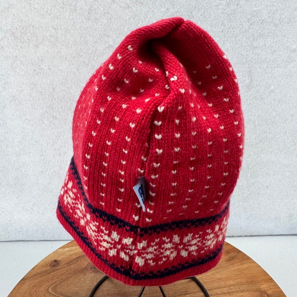 VTG CB Red 100% Wool Knit Hat Snowflake Heart Nordic Winter Toque ...
