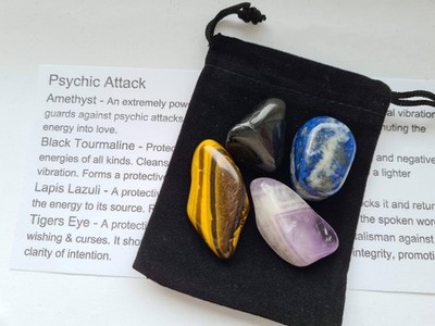 PSYCHIC ATTACK CRYSTAL HEALING SET tumblestones gemstone curses spells ...