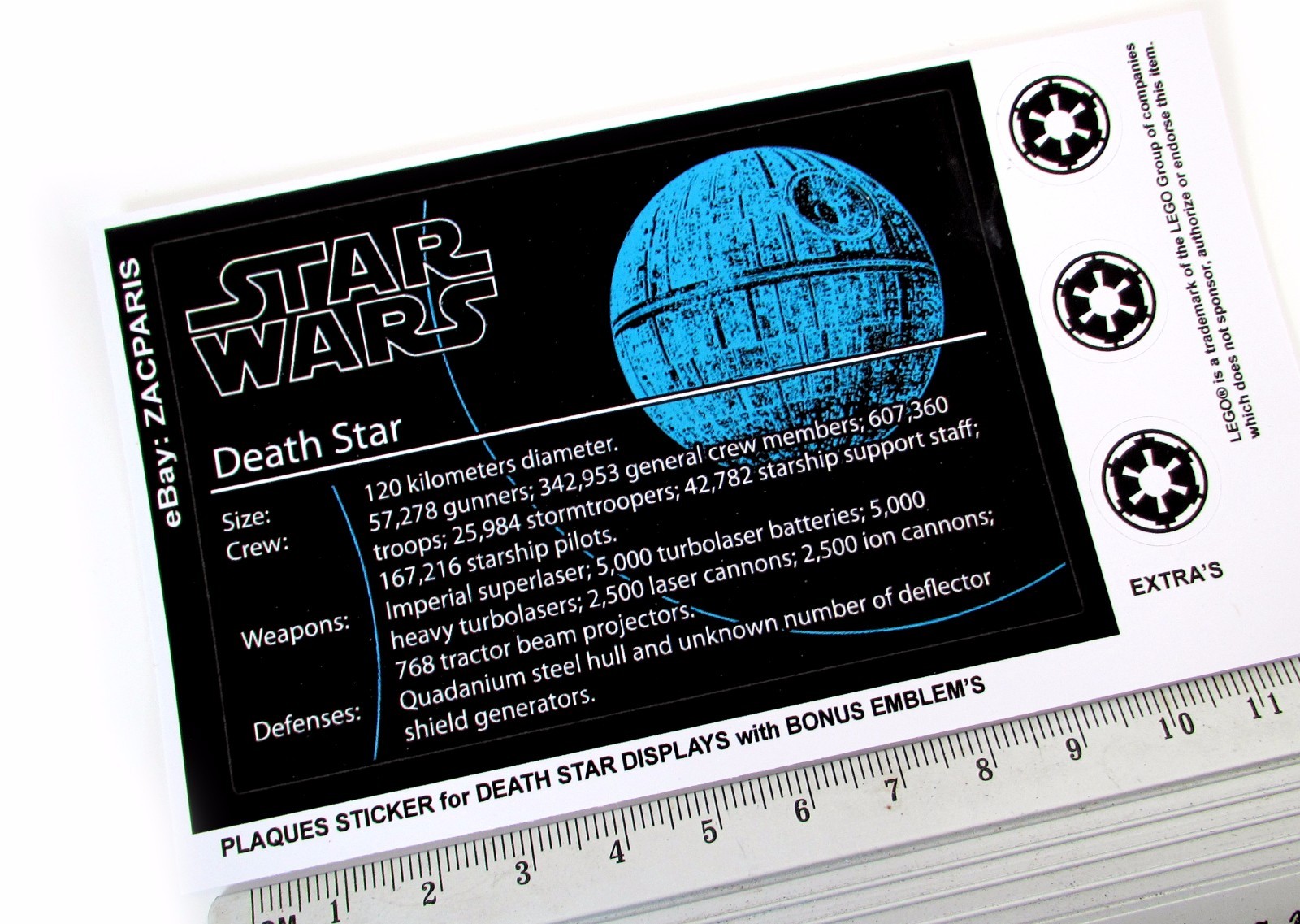 PLAQUE STICKER for Set 75159 10188 10143 DEATH STAR ,MODELS,TOY ...