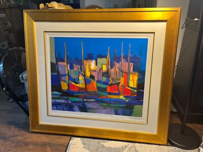 MARCEL MOULY Port Au Crepuscule Signed Lithograph #232/300 Framed 38.5 ...