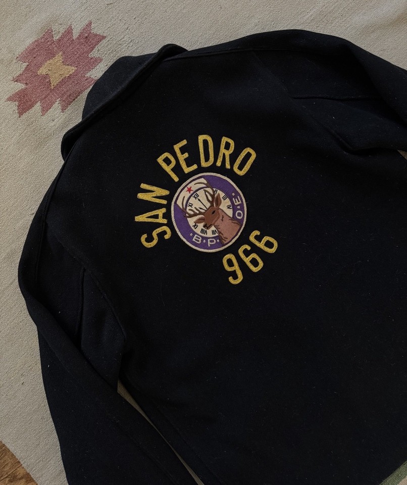 Vintage 1950s San Pedro BPOE Elks Lodge Chain Stitched Black Wool ...