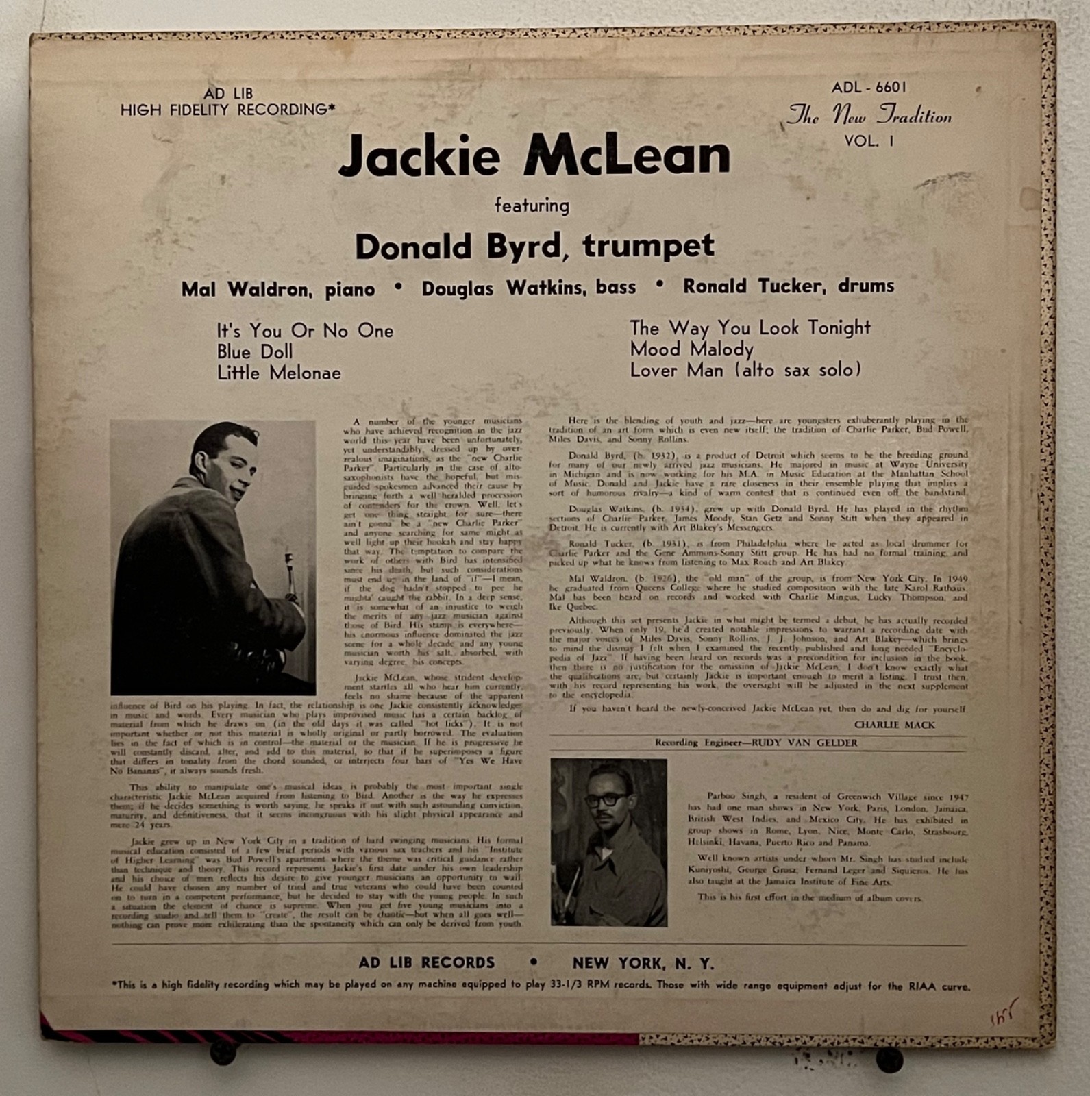 JACKIE MCLEAN - THE NEW TRADITION OG 1955 AD LIB MONO PRESS ADL 6601 DG ...