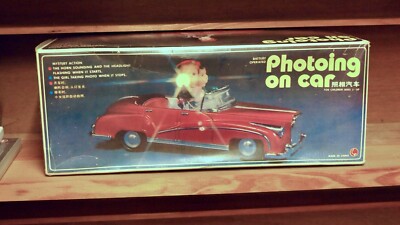 VINTAGE NOS Boxed Photoing On Car Battery Operated Tin Litho Toy | eBay UK