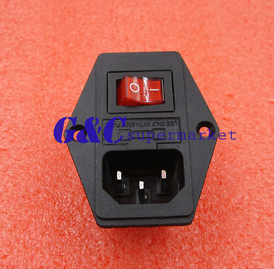 2PCS Black Red AC 250V 10A 3 Terminal Power Socket with Fuse Holder | eBay