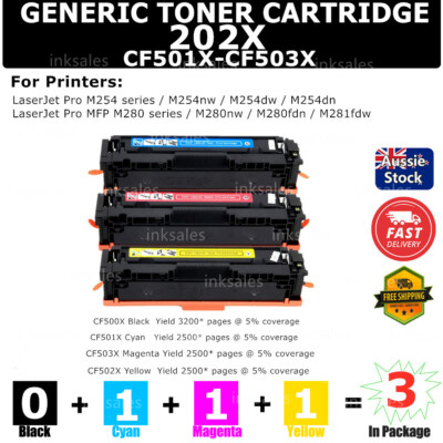 3x Generic Toner 202X CF501X - CF503X Colour For HP M254nw M254dn ...