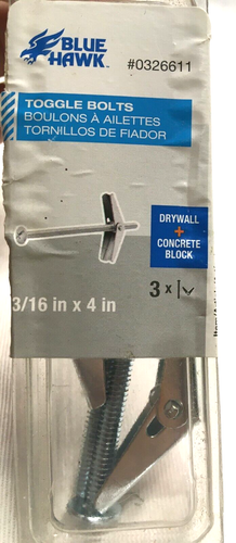 Two Pk Blue Hawk Toggle Bolts- 3/16" x 4" | eBay