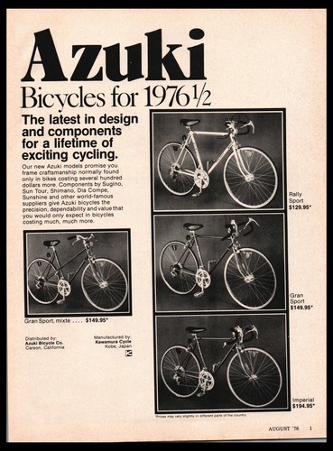 1976 Azuki Rally Sport, Gran Sport Bikes Vintage Bicycle Print ad ...