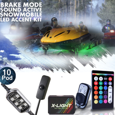 10pc LED 18-Color Snowmobile UnderGlow Neon Lighting Kit For Polaris ...