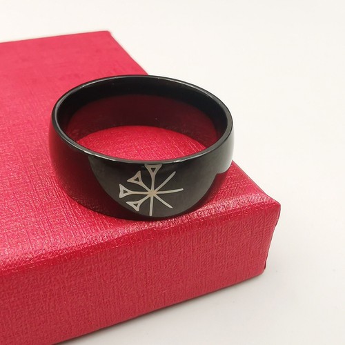 Black Stainless Steel Smooth Ring Religion Charm Sumerian Dingir ...