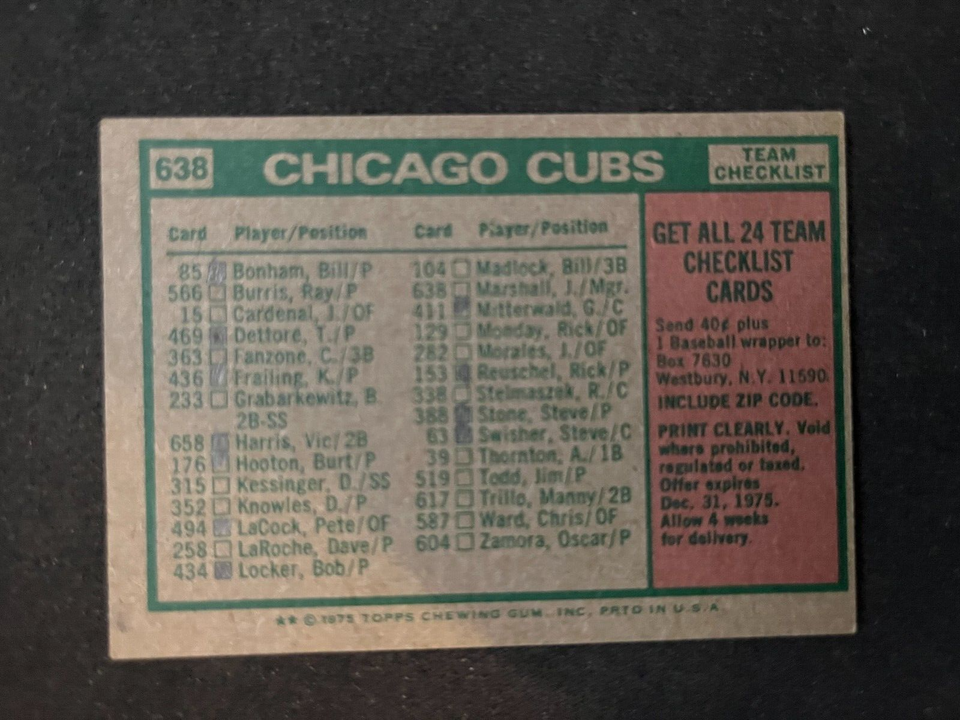 1975 Topps Mini #638 Chicago Cubs Team Card Ex | eBay