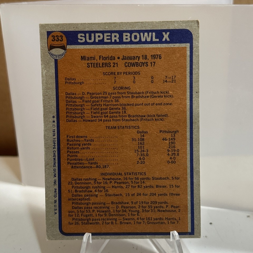1976 Topps - Terry Bradshaw #333 Super Bowl X Steelers College and NFL ...