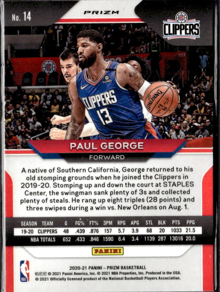 2020 Panini Prizm #14 Paul George Red Ice NM | eBay