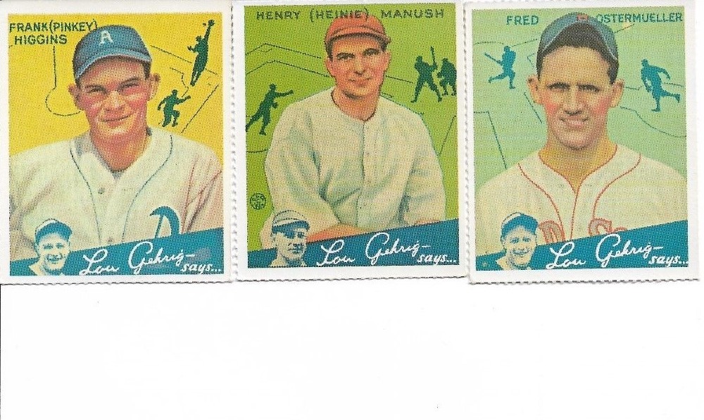 1934 goudey dover reprints 3 card lot with Frank Higgins NM condition ...