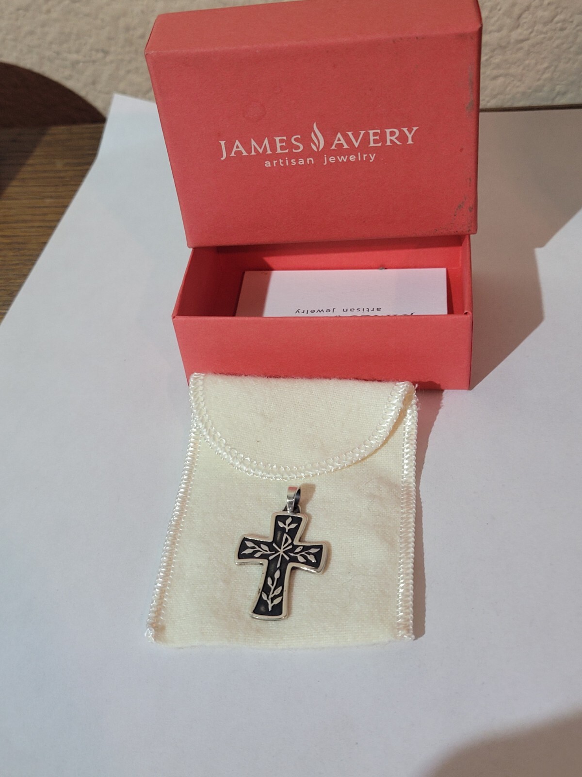 Rare James Avery Retired Cross Pendant Chi Ro, Leaves - Gem