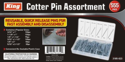 New KING 555pc Cotter Pin Assortment Kit Case Clip Key Fasten Fitting ...