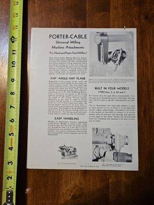 PORTER CABLE UNIVERSAL MILLING MACHINE ATTACHMENTS 1 PAGE ADVERTISMENT ...