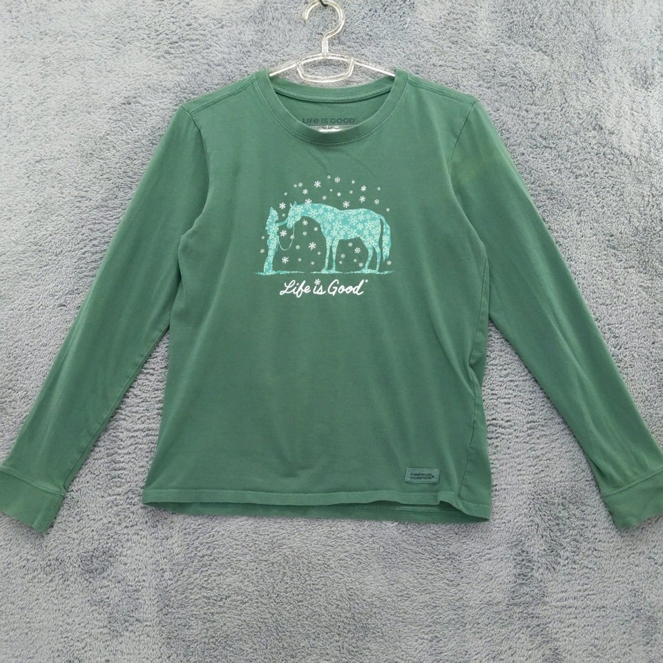 Life is Good XS Crusher Long Sleeve T-Shirt Winter Horse Lover Green | eBay