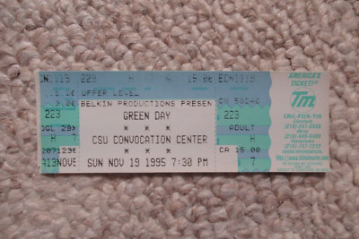 GREEN DAY CONCERT TOUR 11/19/1995 FULL TICKET CSU CONVOCATION CENTER | eBay