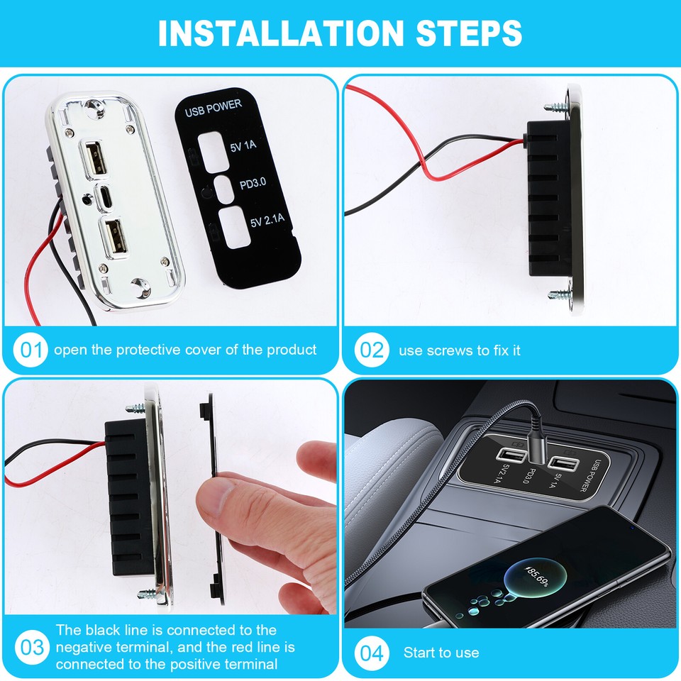 2Pcs RV USB Outlet 3 Ports 45.5W 12V Wall Mount USB Outlet with Light ...